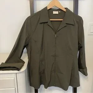 cleo | Tops | Xl Cleo Zip Up Blouse Olive Coloured Euc Vintage | Poshmark